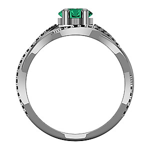 Dazzlingrock Collection 12X6 mm Lab Created Marquise Emerald & Round Black Diamond Bridal Ring Set in Black Plated 10K White Gold, Size 8.5