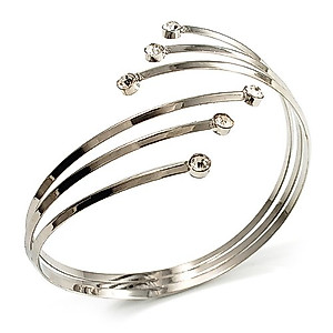Avalaya Silver Tone Crystal Armlet Bangle - Adjustable