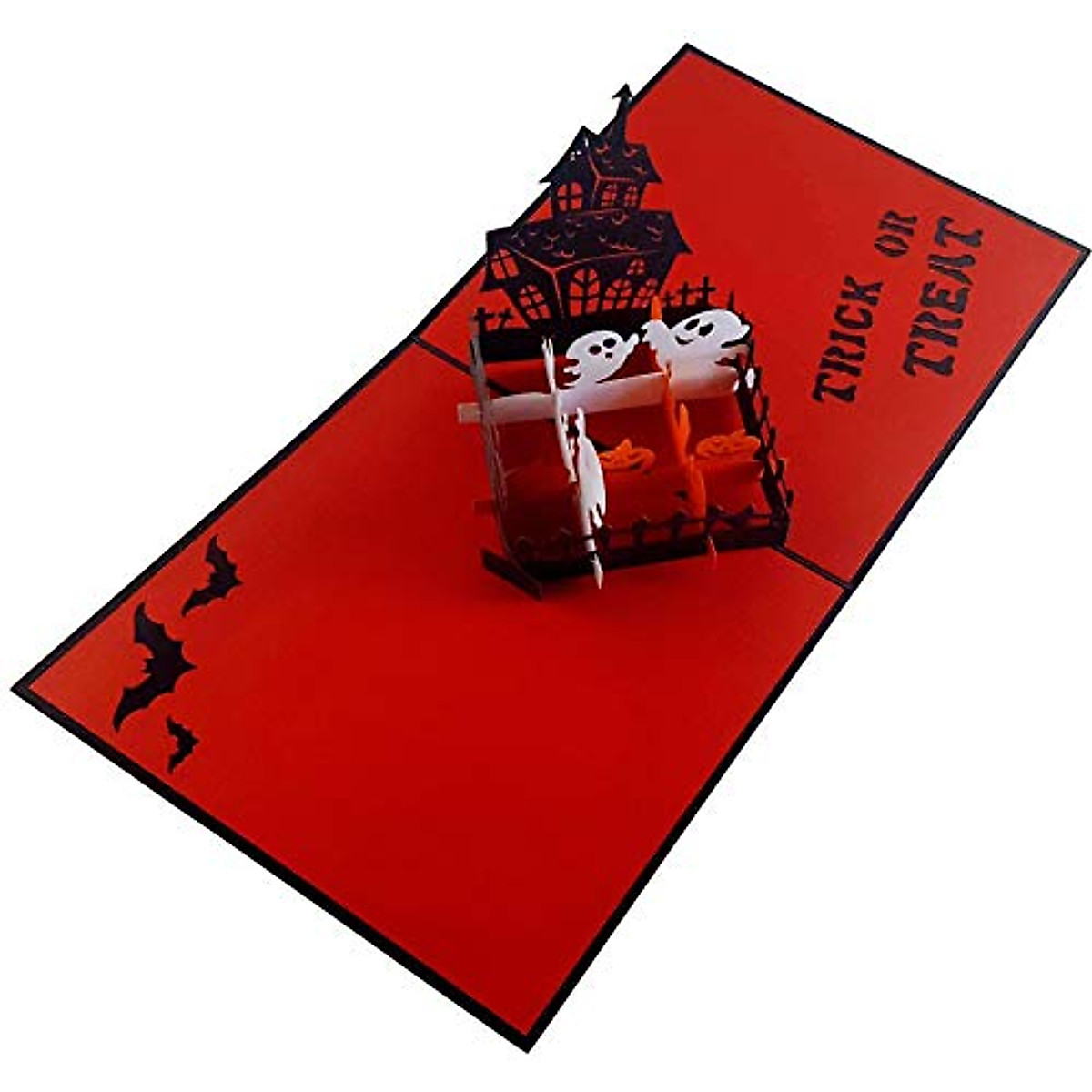 iGifts And Cards Trick or Treat Halloween 3D Pop Up Greeting Card - Cute Jack-O-Lantern, Pumpkin, Happy Birthday Gift, Haunted Mansion Hitchhiking Ghosts, Spooky Witch, Scary Owl, Chilling Cementery