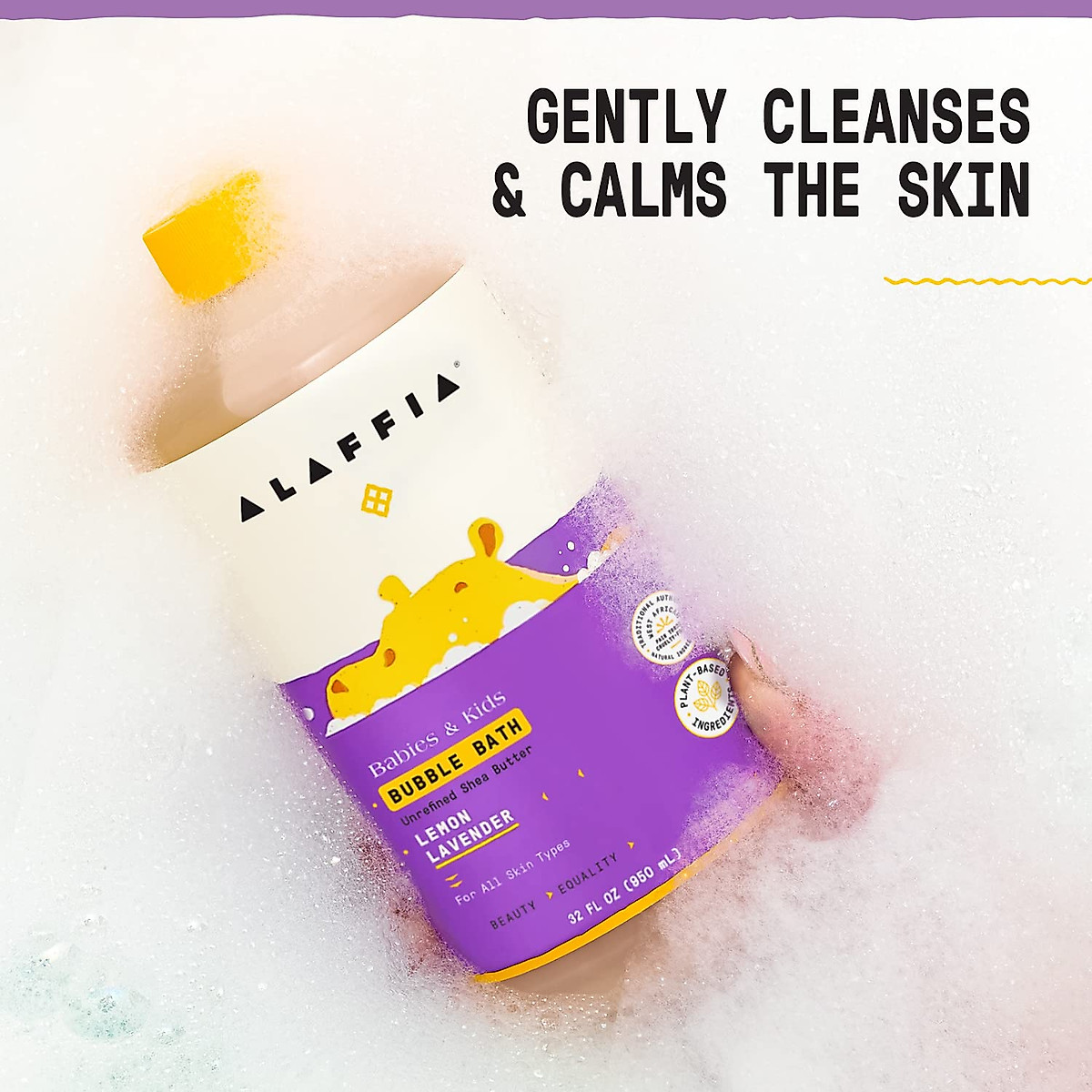 Alaffia Babies and Kids Bubble Bath, Gentle Baby Essentials for Delicate Skin, Cleansing & Calming Bubbles, Plant Based Formula, Vegan, Lemon Lavender (2 Pack - 32 Fl Oz Ea)