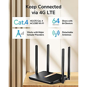 Cudy New AC1200 Unlocked 4G LTE Modem Router with SIM Card Slot, 1200Mbps Mesh WiFi, EC25-AFX Qualcomm Chipset, Detachable Cellular Antennas, DDNS, VPN, LT500D