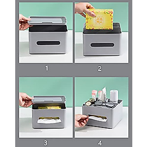 HornTide 5-in-1 Tissue Box 7.8inch Multifunction Countertop Organizer 3x Compartments 1x Tray Boutique Stationery Storage Caddy HIPS Plastic (Pink)