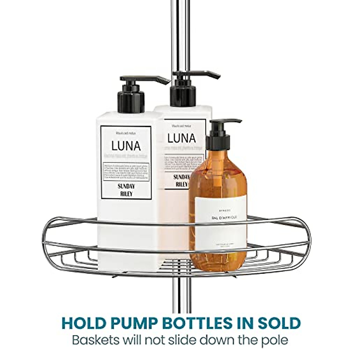 ALLZONE Rustproof Shower Caddy Corner for Bathroom,Bathtub Storage Organizer for Shampoo Accessories,4 Tier Adjustable Shelves with Tension Pole, 56 to 114 Inch, Silver