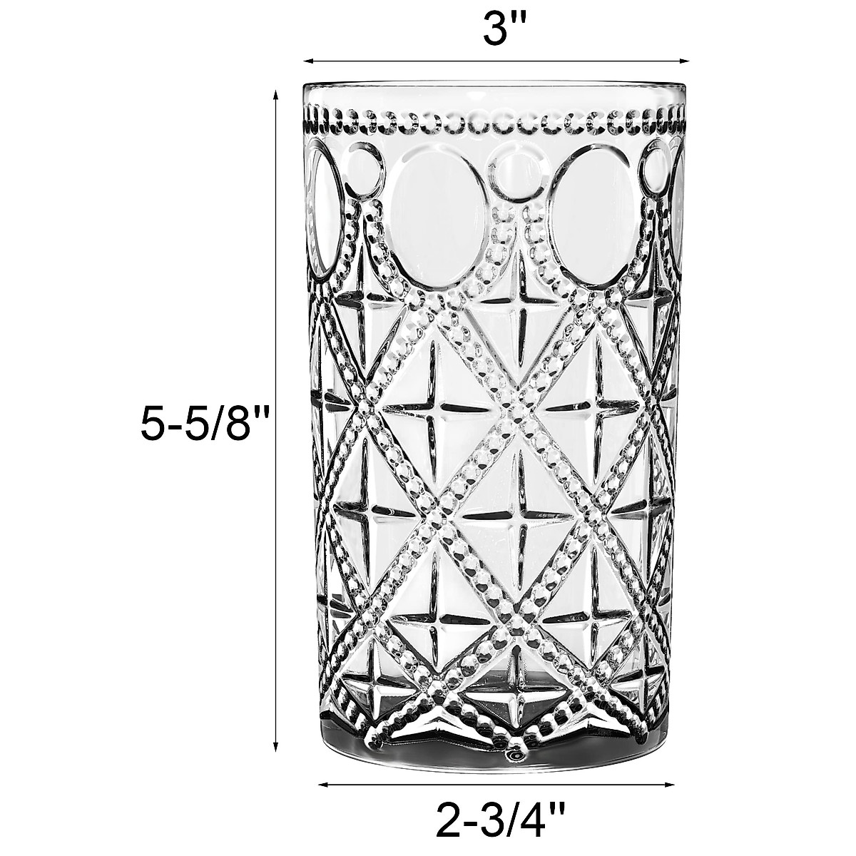 Yesland 6 Pack Drinking Glasses - 12 Oz Vintage Water Glasses Hobnail Glasses Drinking Set Clear Romantic Glassware for Juice, Cocktail, Whiskey, Beverages, Beer