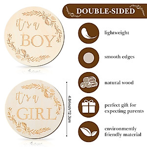 19 Pieces Pregnancy Milestone Signs Weekly Baby Bump Tracker 4.7" Milestone Cards Wooden Milestone Discs Double Sided Pregnancy Weekly Signs Neutral Baby Announcement Cards with Bag for Pregnant Moms