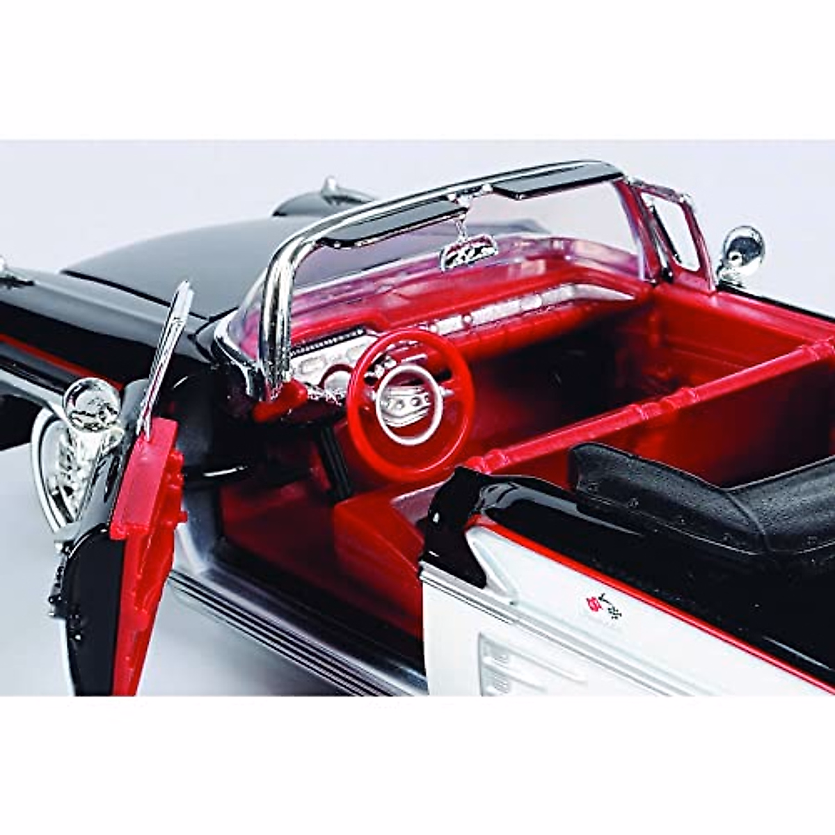 1958 Chevy Impala Convertible Lowrider Black and White with Red Interior Get Low Series 1/24 Diecast Model Car by Motormax 79025