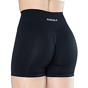 AUROLA Dream Collection Women Workout Shorts High Waist Gym Shorts, Scrunch Butt Seamless Athletic Shorts,Dark Black,S