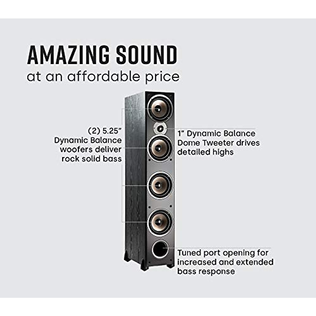 Polk Audio Monitor 70 Series II Floorstanding Speaker (Black, Single) for Multichannel Home Theater | Hi-Res Audio with Deep Bass Response | 1" Tweeter, (4) 6.5" Woofers | Bi-Wire & Bi-Amp