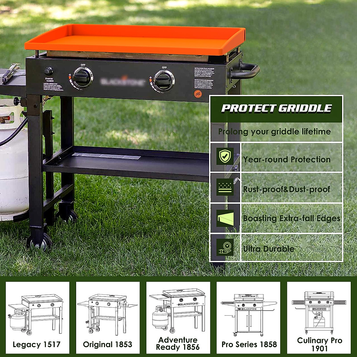 Silicone Griddle Cover for Blackstone Grill 28 Inch,Full-Edge Protective Blackstone Cover, Heavy Duty Food Grade Silicone Mat,All Season Griddle Accessories(Orange)