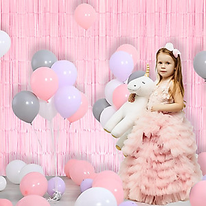 BRAVESHINE Macaron Pink Foil Fringe Curtains Tinsel Backdrop - Photo Booth Streamer Metallic Party Supplies for Girls' Pastel Birthdays Bridal Shower Bachelorette Dount Party Decorations - 2 Pcs