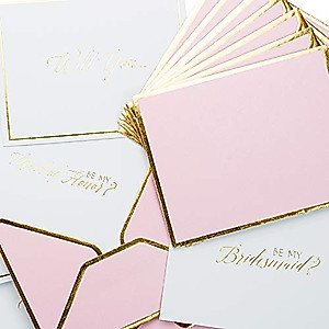 VP Products Bridesmaid Proposal Cards Set of 8 – Will You Be My Bridesmaid+Maid of Honor Card–For Bridesmaid Proposal Box Bridesmaid Gifts - Gold and Rose Gold Foil – Size 4.25 x 5.5” (Pink/Gold)