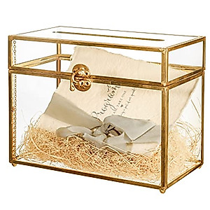 NCYP Wedding Glass Card Box with Slot (9.9x5.6x7.7 Inches) Handmade Vintage Rectangle Gold Card Holder for Wedding Reception, Keepsake, Birthday Party Centerpiece, Decor Terrarium Gift (Glass Box Only)