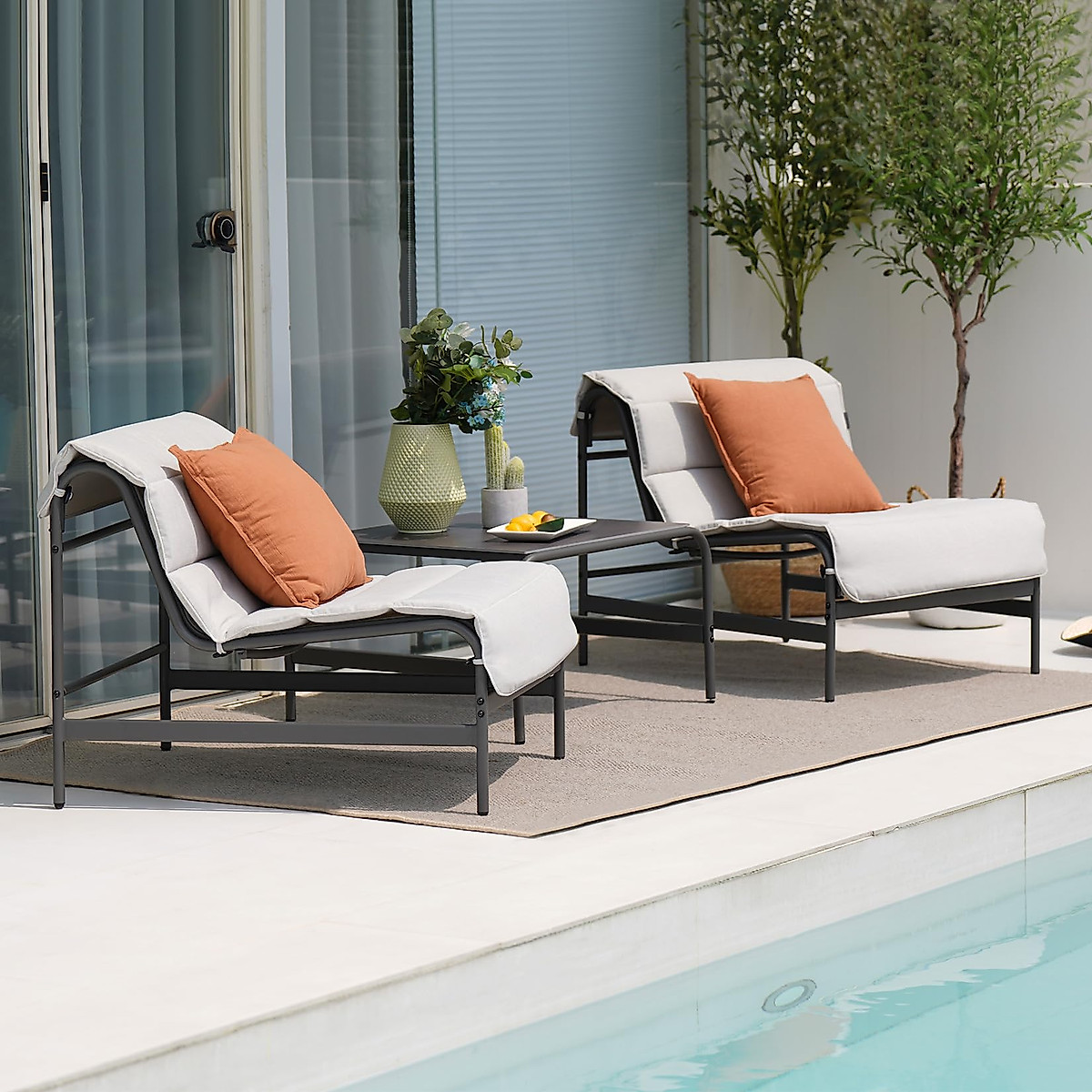 Grand patio 3-Piece Oversized Luxury Outdoor Furniture Set,Wide and Deep Lounge Chairs with Olefin Cushions and a Large Stone-Top Side Table,Perfect for Balcony, Backyard,Porch,Garden,Poolside-Grey