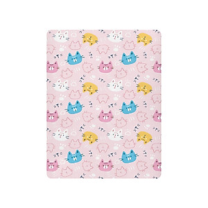 Kigai Cartoon Cat Face Pink Crib Sheets for Boys Girls, Soft and Breathable Pack n Play Sheets, Portable Mini Stretchy Cribs Sheets, 39x27 Inch