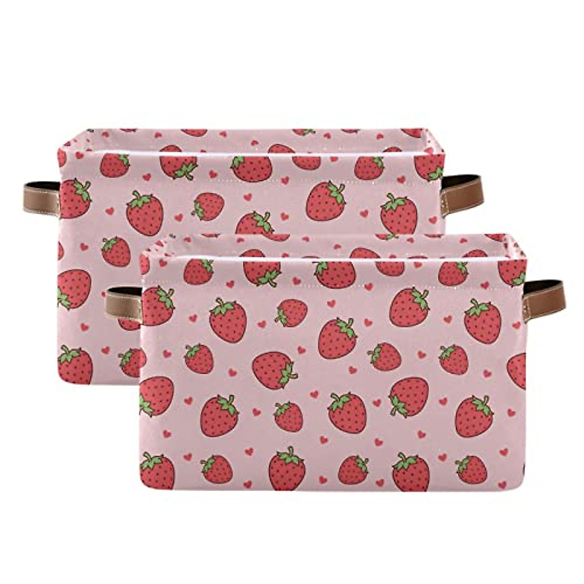 ALAZA Pink Love Heart Strawberry Large Storage Basket with Handles Foldable Decorative 1 Pack Storage Bin Box for Organizing Living Room Shelves Office Closet Clothes