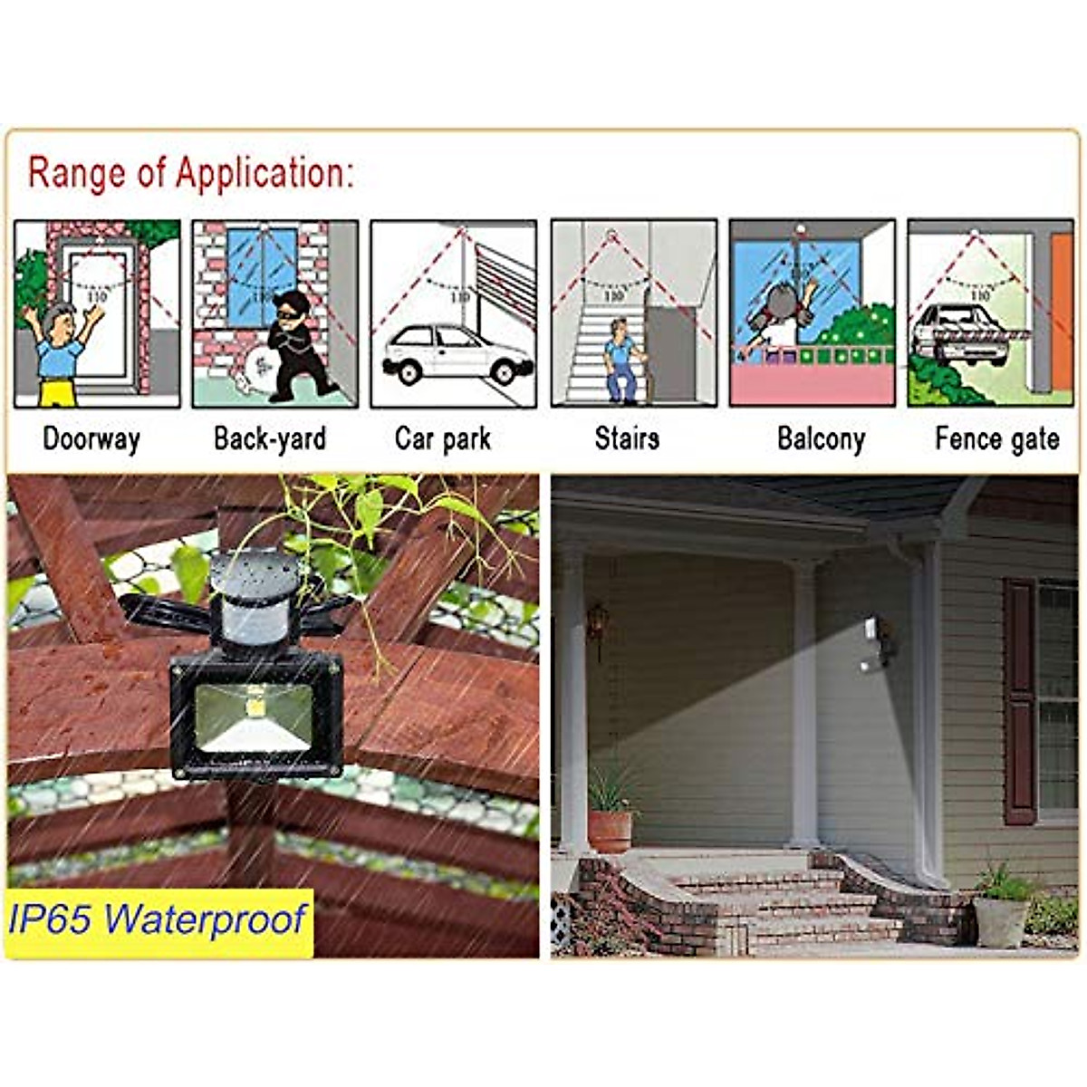 10W Led Motion Sensor Flood Light Outdoor, 800LM Pir Sensitive Security Lights Wall Fixture Lamp, IP66 Waterproof Floodlight for Garage Yard Patio Pathway Porch Entryways-Daylight White with US 3-Plug