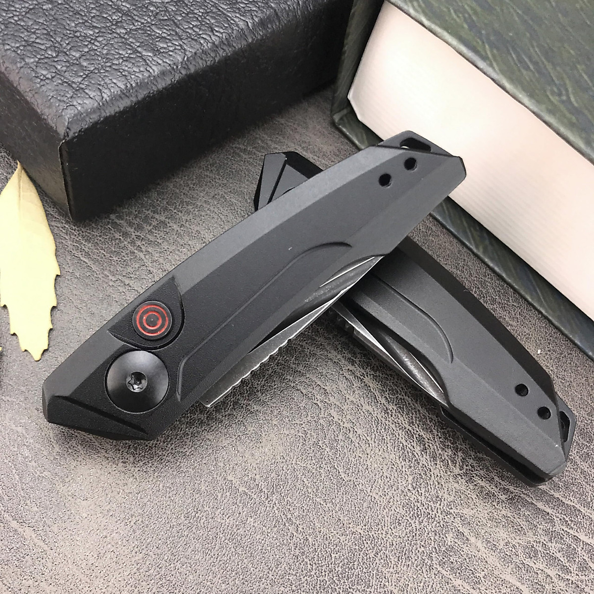 5in Assisted Opening Pocket Knife, Push Button Lock EDC Folding Knife for Camping, D2 Blackwashed Blade, G10 Handle with Belt Clip, Gift for Man