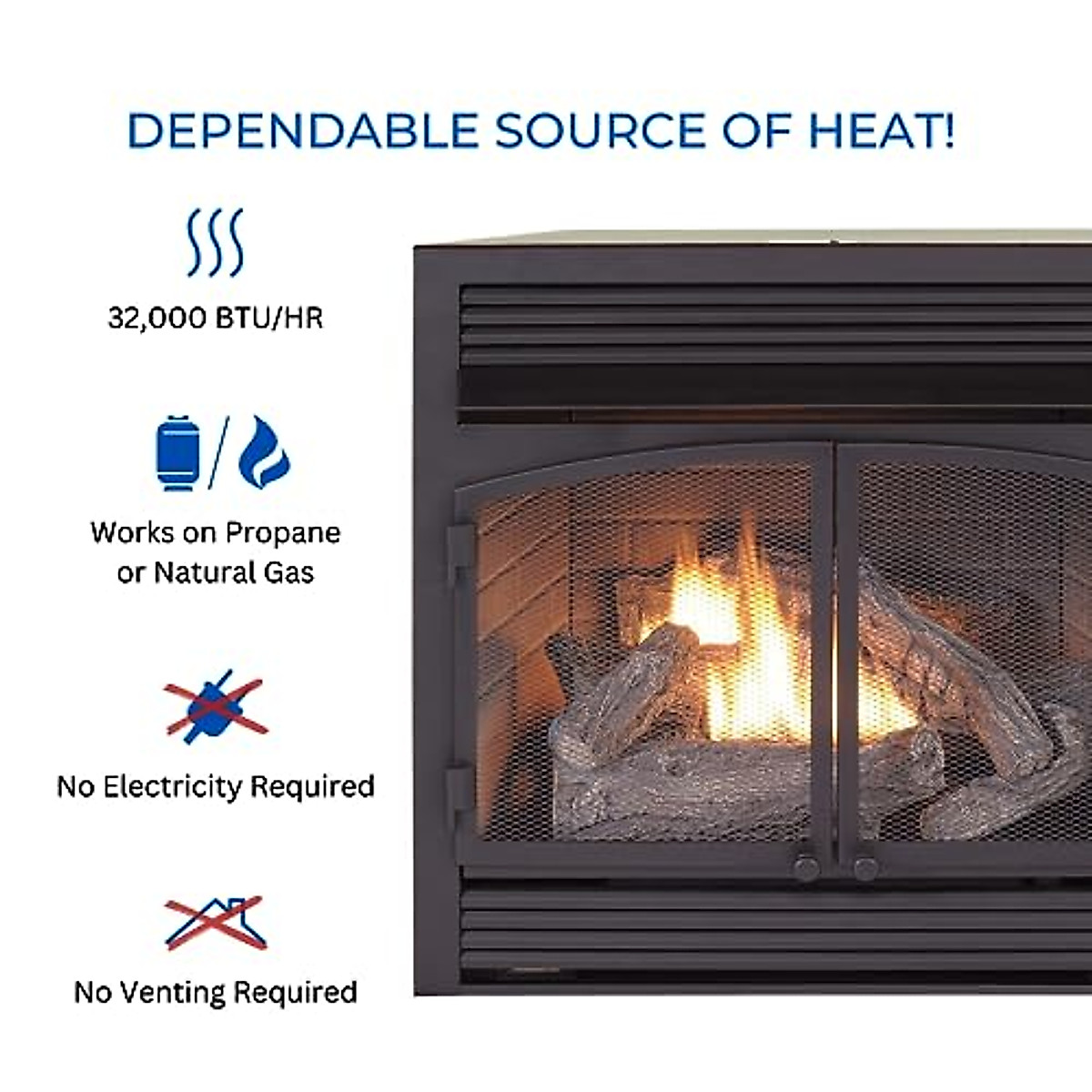 Duluth Forge Dual Fuel Ventless Gas Fireplace Insert, Remote Control, 6 Fire Logs, Use with Natural Gas or Liquid Propane, 32000 BTU, Heats up to 1500 Sq. Ft., Black