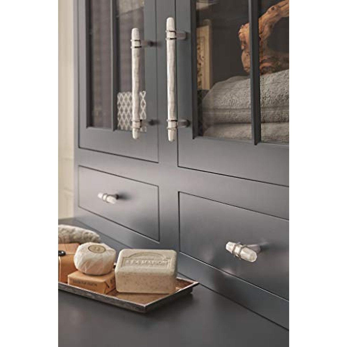 Amerock | Cabinet Knob | Marble White/Polished Nickel  | 2-1/2 inch (64 mm) Length | Carrione | 1 Pack | Drawer Knob | Cabinet Hardware