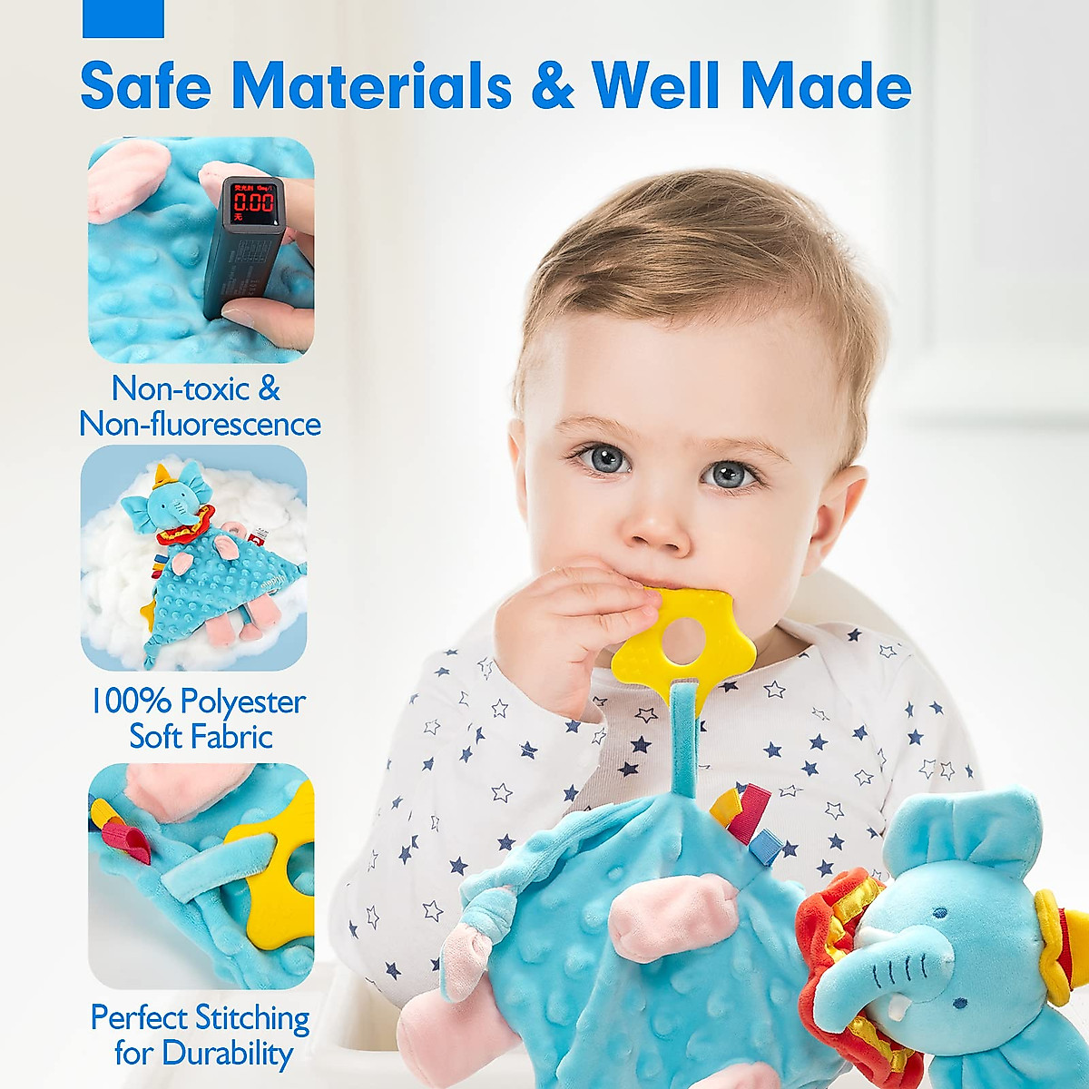 hahaland Baby Stuff Loveys for Babies Elephant Security Blanket with Baby Teething Toys 0-3-6-12 Months Baby Gifts for Newborn Baby Boys Girls Infant Toys