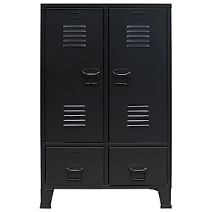 vidaXL Black Wardrobe - Metal Industrial Style Closet with Adjustable Interior Shelves & Drawers, Unique Name Card Holders - Durable & Easy to Assemble