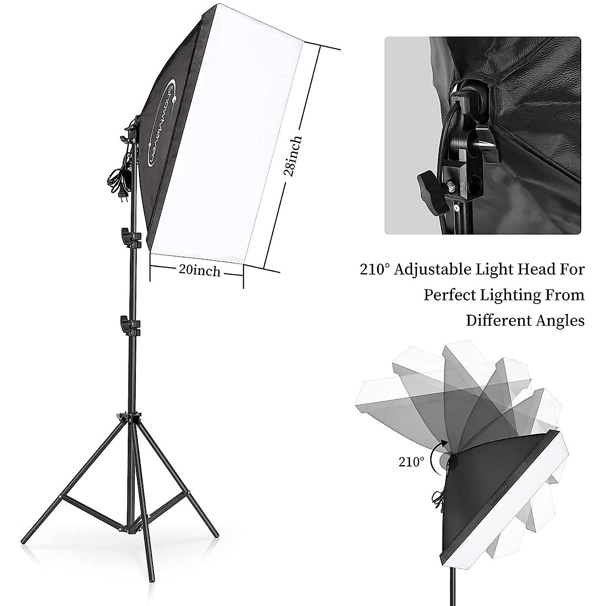 ShowMaven Softbox Lighting Kit Photography- Professional Continuous Light System Photo Lighting Kit with E27 135W Bulbs 5500K Photo Equipment for Portraits Video Shooting