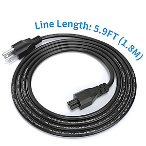 6FT Long TV Power Cord, 3 Prong Mickey Mous AC Power Cord Replacement for LG LED LCD Smart 1080p HDTV 32LB5600 42LB5600 55LB5900, Epson Printer Power Cable (IEC-60320 C5 to NEMA 5-15P), 1Pack