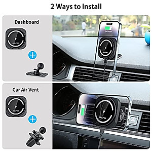 OHLPRO Magnetic Wireless Car Charger Mount, Compatible with MagSafe Car Charger 15W Fast Charging Air Vent Mount Clip or Stick on Dashboard,for iPhone 14/13/12 Series Phone Holder