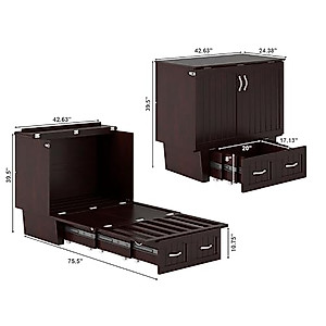AFI, Nantucket Twin Murphy Bed Chest with Mattress, Storage Drawer and Built-In USB Charger, Espresso