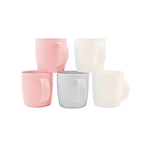 fulong Reusable Plastic Drinking Cup with Handle, BPA Free Microwave & Dishwasher Safe Food Grade PP 13 Ounce Coffee & Milk Mug Set of 5 (Pink)
