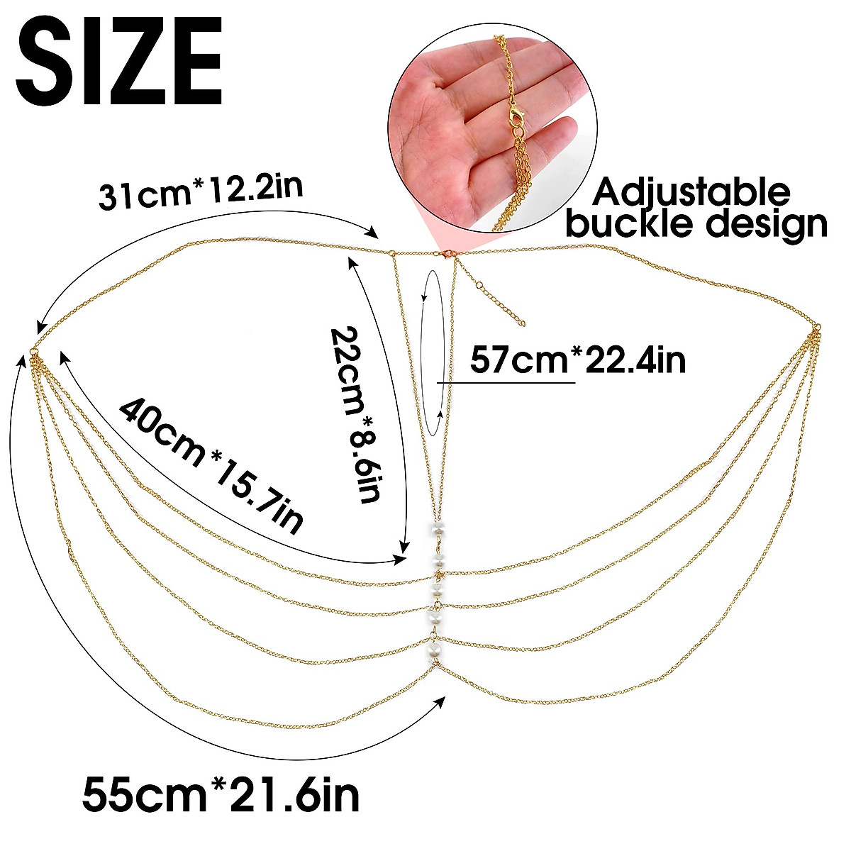 Yomiie Pearl Body Chain Sexy Cross Chest Chain Multilayer Gold Layered Tassels Fashion Pearl Necklace Body Chains Jewelry Hot Bikini Bra Beach Show for Women