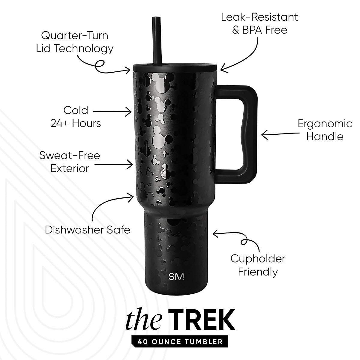 Simple Modern Disney 40 oz Tumbler with Handle and Straw Lid | Insulated Reusable Stainless Steel Water Bottle Travel Mug | Gifts for Women Men Him Her | Trek Collection | 40oz | Iconic Mickey