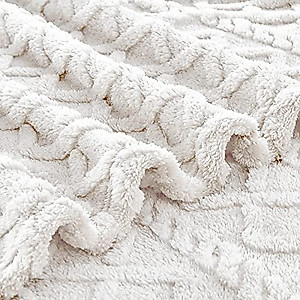Edenleaf Sherpa Fleece Throw Blankets for Couch - Decorative Cream Throws Blanket with Stylish Pattern for Couch Sofa Living Room and Bed-All Season Blanket (Cream, 50x70 Inches)