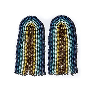 INK + ALLOY Women's Skylar 2.25-Inch Rainbow Fringe Beaded Boho Earrings Handmade Jewelry for the Modern Bohemian (Teal Navy)