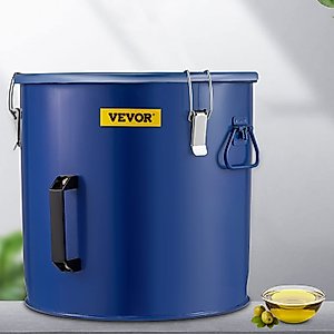 VEVOR Fryer Grease Bucket 10.1 Gal, Oil Disposal Caddy Steel Fryer Oil Bucket w/Rust-proof Coating 37.9L Oil Transport Container w/Lid & Lock Clips Oil Caddy w/Filter Bag For Cooking Oil Filtering