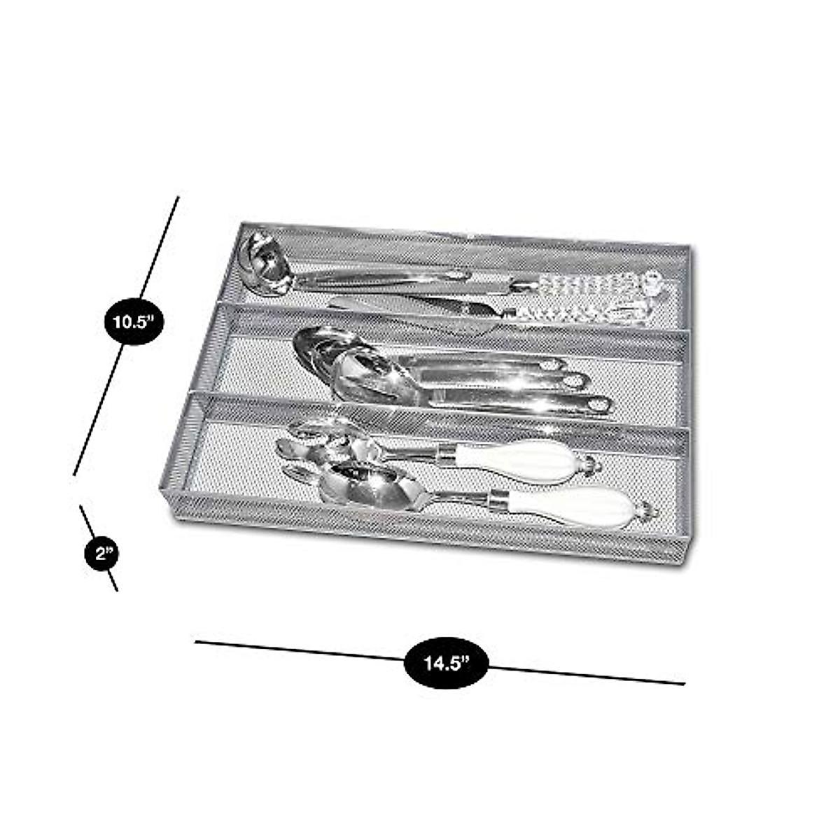 Smart Design 3 Compartment Drawer Organizer - Steel Metal Mesh Tray - Makeup Tray, Vanity, Utensils, Silverware Storage Bin - Kitchen - Silver