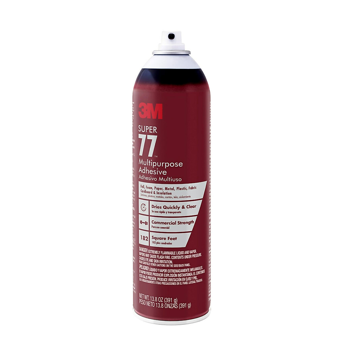 3M Super 77 Multipurpose Spray Adhesive, 13.8 oz., Provides Secure Bond In 15 Seconds, Dries Clear, Ideal For Plastic, Glass, Paper, Fabric, Wood, Foam, Cardboard, Fiberglass & More (77-DSC)