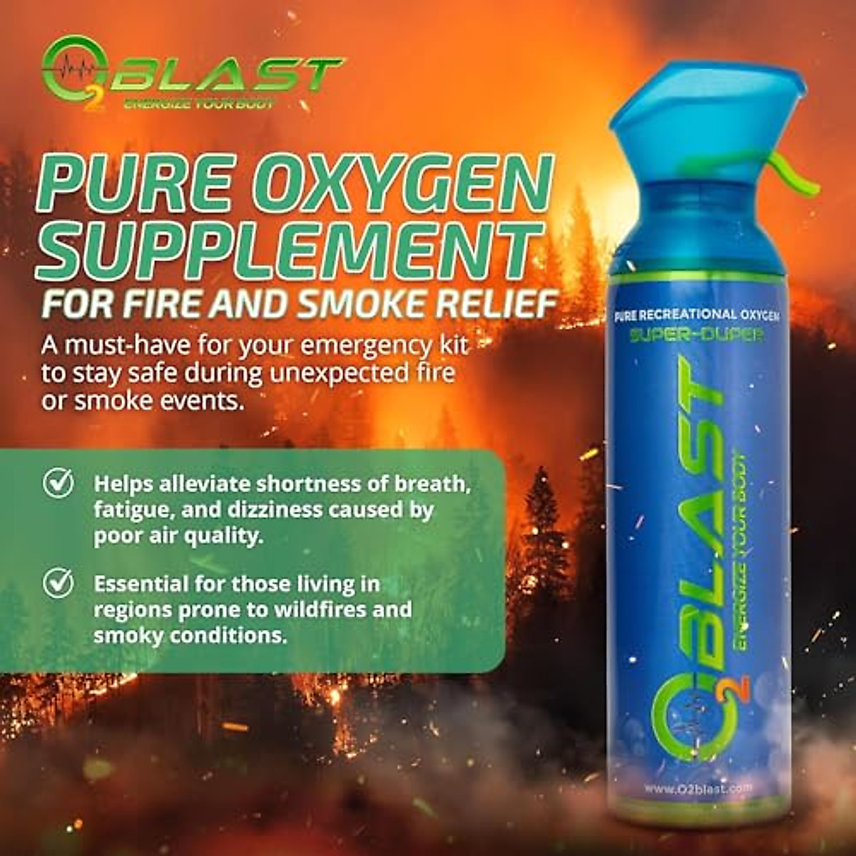 O2 Blast, Pure Oxygen Supplement, 10L Portable Can with Custom Breathing Mask for Respiratory Support, Elevate Oxygen Levels, Speed Recovery Time, Perfect for High Altitude & Sports Recovery (12-Pack)