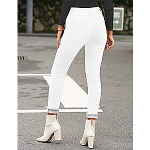 luvamia Women's Fleece Lined Jeans Winter Thermal Denim Jeggings Skinny High Waisted Stretch Warm Leggings Womens White Jeans Brilliant White Size Medium Size 8 Size 10