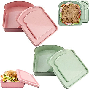 NADUSEP Sandwich Containers, 2 Pcs Sandwich Box Food Storage Toast Shape Holder Plastic for Lunch, Sandwich Keeper for Adults Prep Microwave (Pink Green)