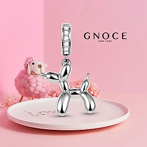 GNOCE Balloon Puppy Charm Pendant 925 Sterling Silver Play with Me Finely Polished Dangle Charm Fit for Bracelet/Necklace Christmas Charm Gifts for Wife Daughter