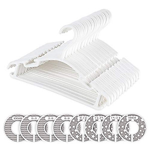 Lemonfilter Toddler Hangers with Baby Closet Dividers, 36 Pack Baby Hangers for Nursery Infant Clothes, Ultra Thin Space Saving White Hangers with 8 Wardrobe Hanger Dividers from Newborn to Toddlers