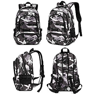 BLUEFAIRY Kids Backpack for Boys Elementary School Bags Primary Middle School Bookbags for Teens Back to School Gifts for Childs Mochila Escolares para Niños 17 Inch Aged 6-8 Camo Grey