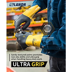 LANON PVC Chemical Gloves, Thick Rubber Work Gloves, Heavy-Duty, EN 374/388, Acid, Alkali and Oil, Non-Slip, XL