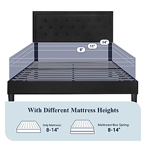 Allewie Full Size Upholstered Platform Bed Frame with Adjustable Headboard, Button Tufted, Wood Slat Support, Easy Assembly, Black
