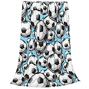 Soccer Balls Pattern Blanket Cozy Soft Throw Blanket for Couch Sofa Bedding Living Room, Warm Plush Flannel Blankets for Boys Girls Men Women 50"x40"