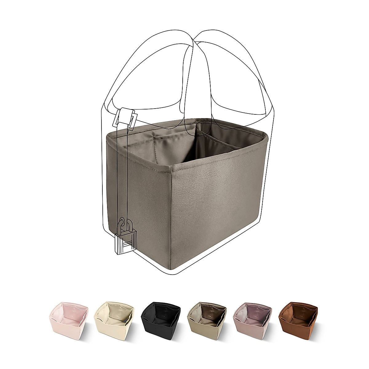 DGAZ Purse Organizer Silky Smooth,Silk,Luxury Handbag Tote in Bag Shapers, Women- Fits picotin18/22Bags (Etoupe grey, PC18)