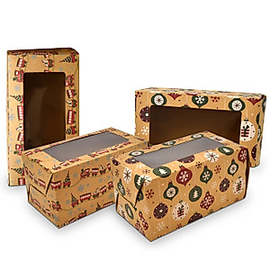 Gift Boutique 24 Christmas Bakery Boxes Holiday 2 Pound Loaf Pan Treat Boxes Brown Kraft Paper Box with Window for Baking Cupcake Goodies Food Gift Packaging Containers Party Favors 9" X 5" X 4.5"
