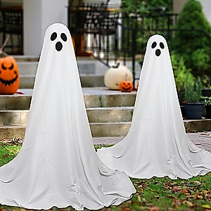 Large Lighted White Cloth Ghosts | Large Lighted Standing White Cloth Ghosts | Halloween Home Courtyard Lawn Party Decoration Halloween Outdoor Decoration | Halloween Light Up Decorations Outdoor