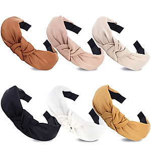 TOBATOBA Hairband, 6 Pack Satin Headbands Neutral Headbands for Women, Fashion Cute Knot Headband Womens Knotted Headbands No Slip, Hair Accessories for Women Girls
